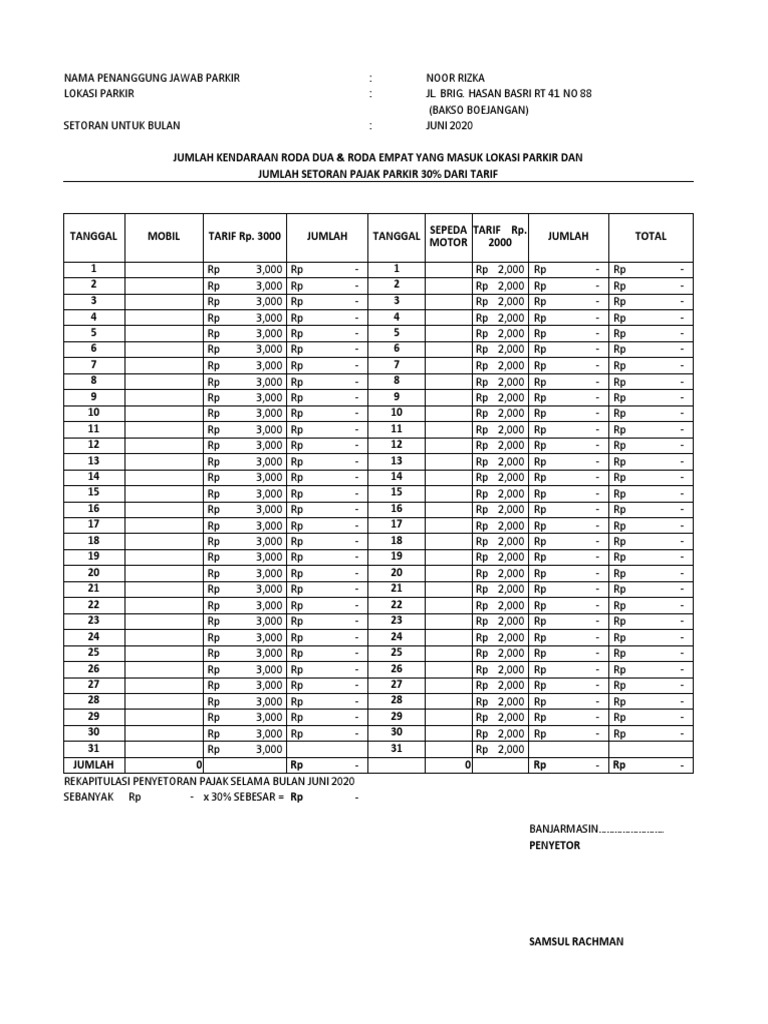 Tabel Parkir | PDF