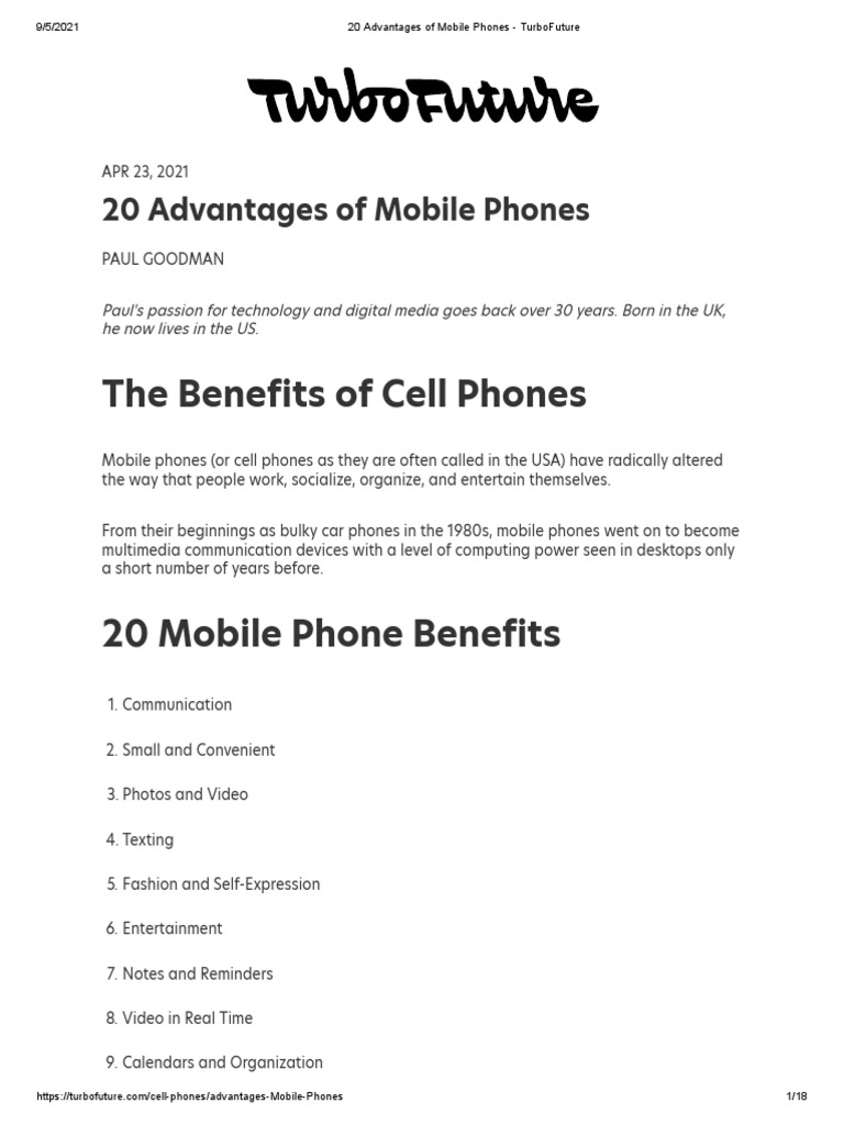 20 Advantages of Mobile Phones - TurboFuture06 | PDF | Text Messaging ...