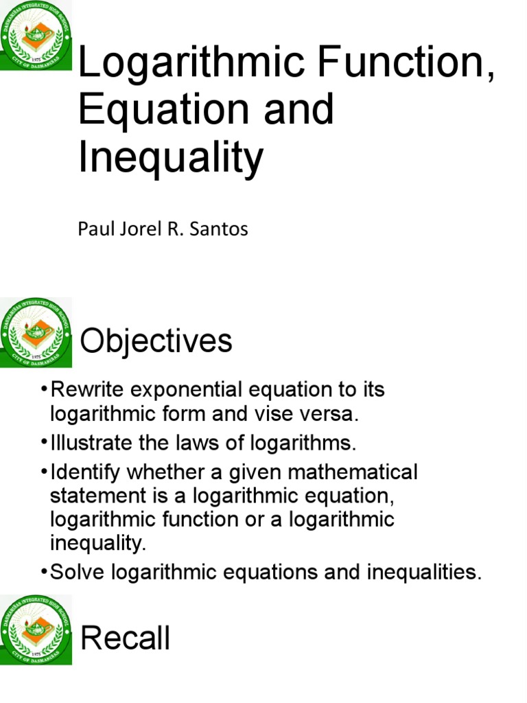 Logarithmic Function Equation and Inequality | PDF | Logarithm | Function (Mathematics)