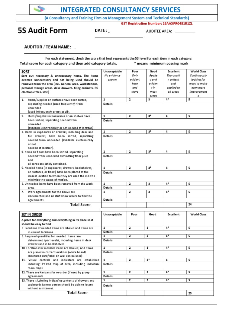 5S Audit Check List (ICS Customised ) | PDF | Sustainability | Leadership