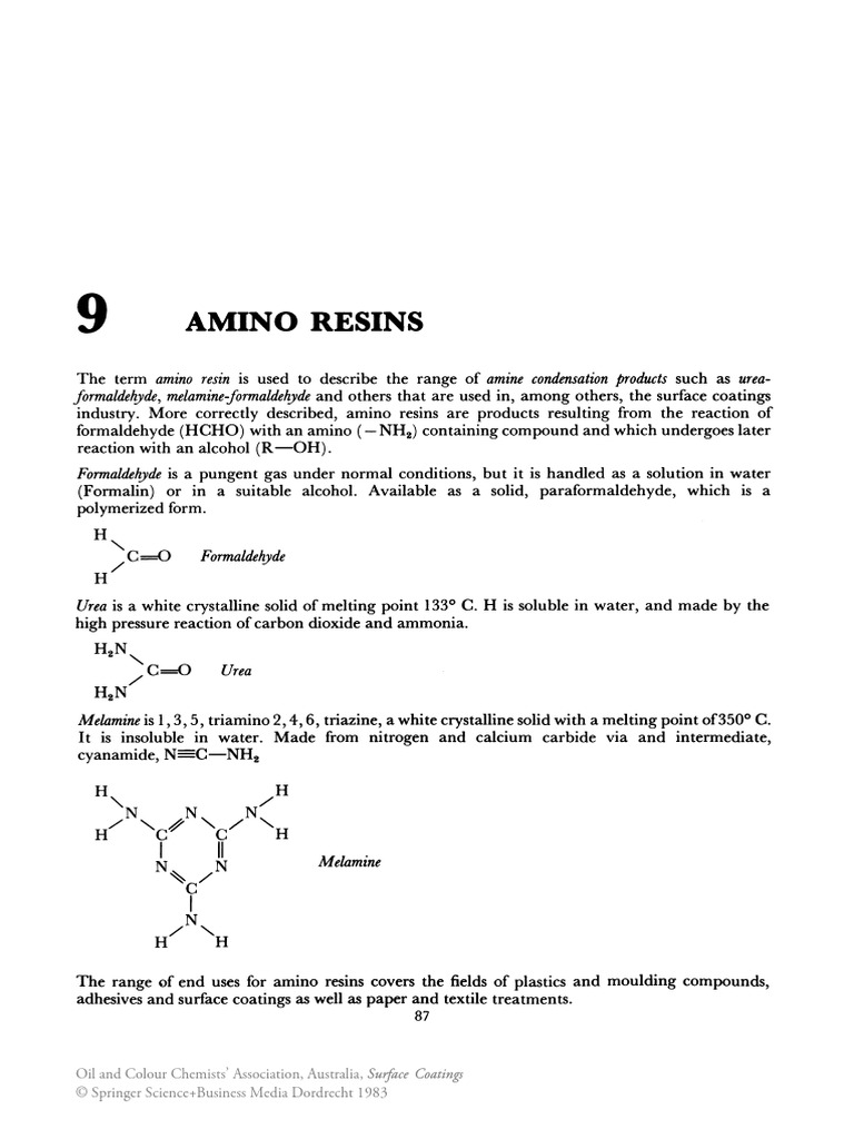 Amino Resins | PDF | Amine | Formaldehyde