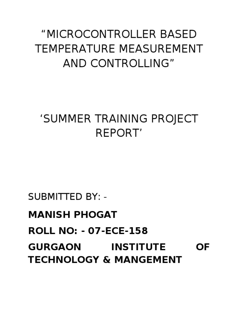 Microcontroller Based Temperature Measurement And Controlling Pdf