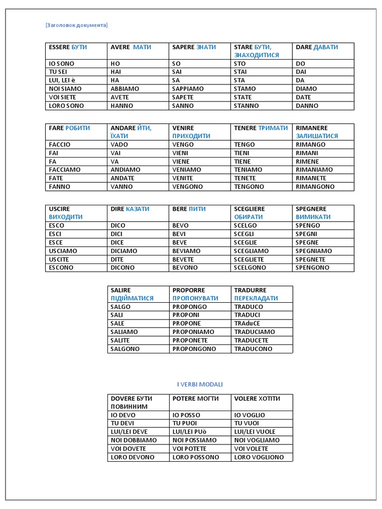 Verbi Irregolari A1 | PDF