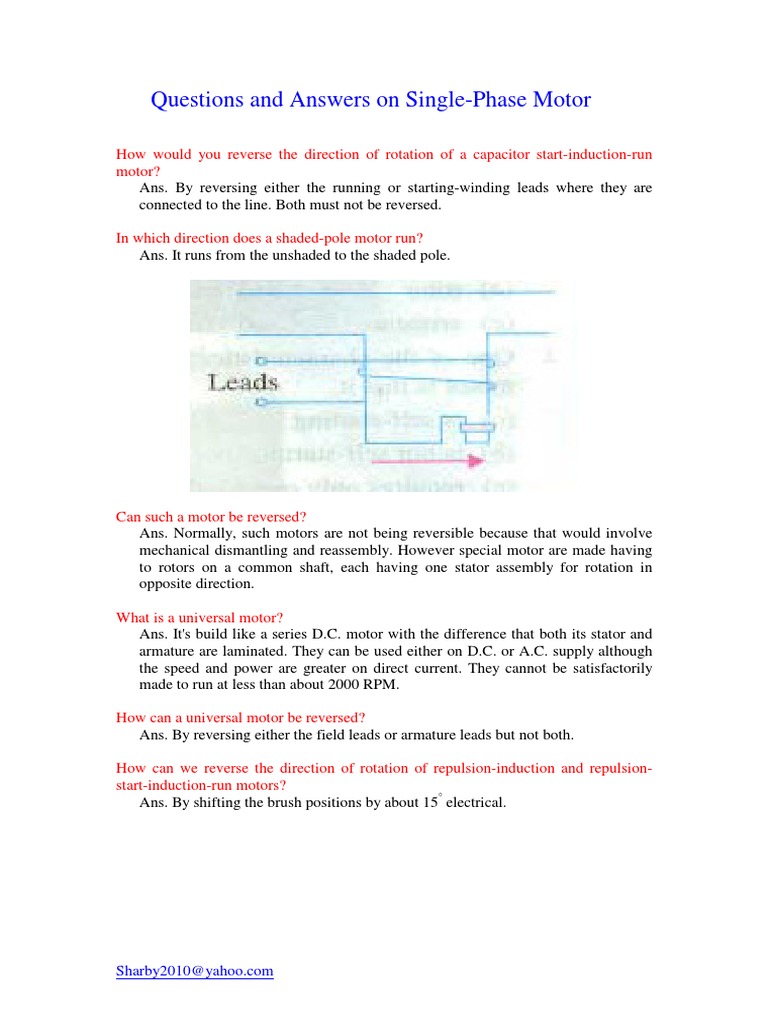 Questions and Answers On Single-Phase Motor | PDF | Science & Mathematics | Computers