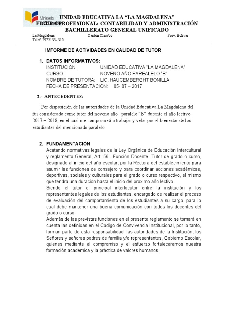 Informe Tutor | PDF | Institución | Evaluación