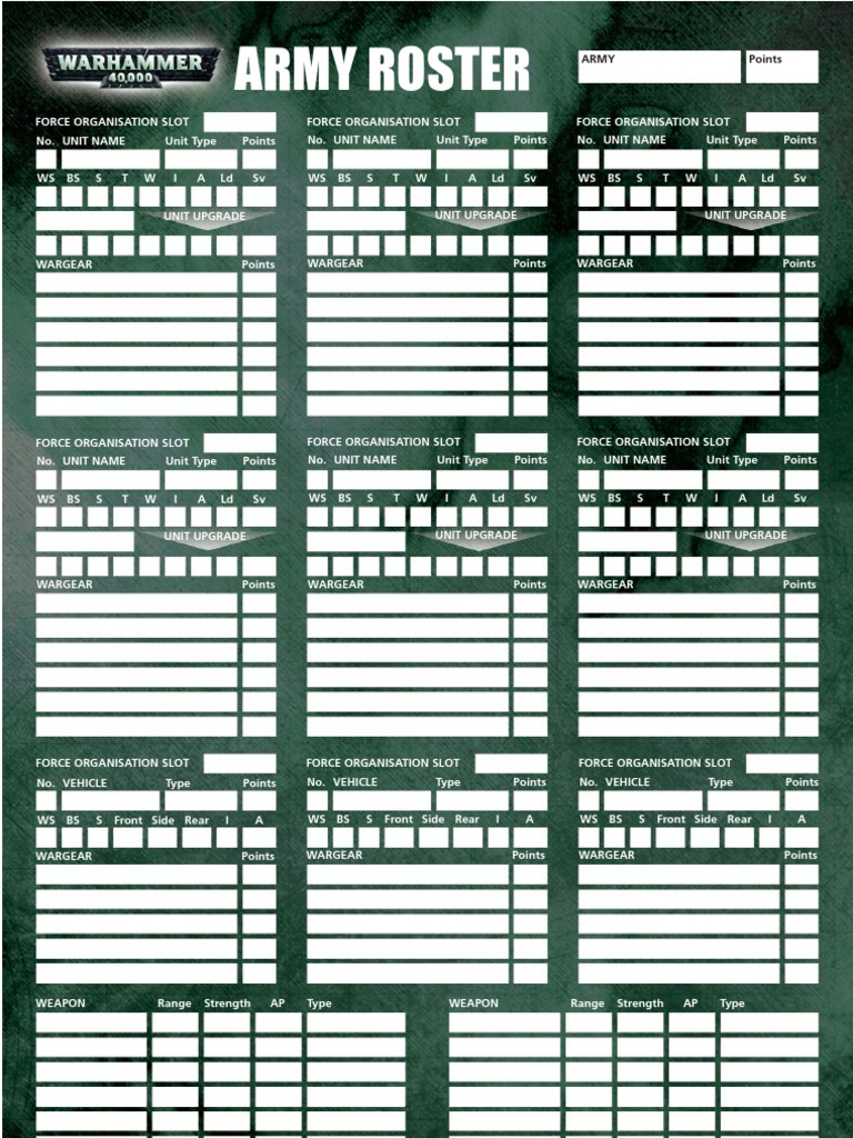 Warhammer 40K Army Roster | PDF