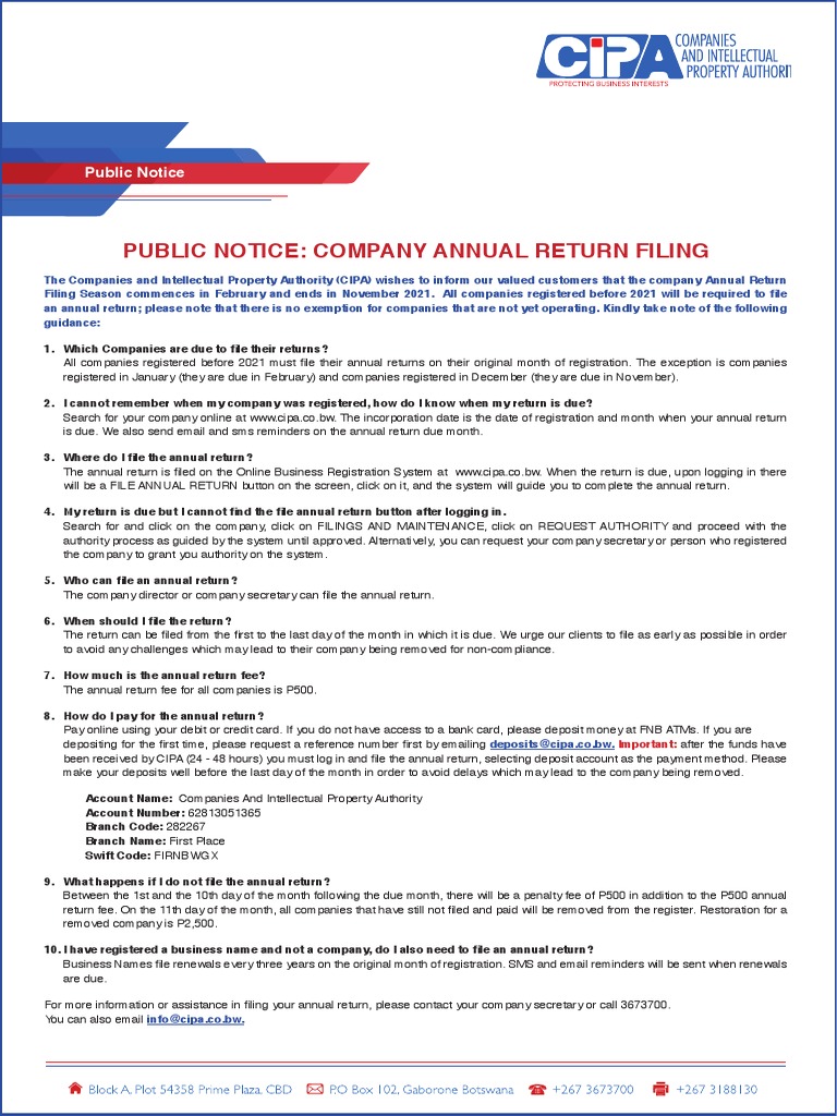 CIPA Annual Return Filing Guidelines | PDF | Money | Payments