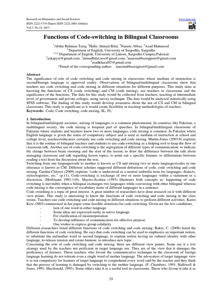 Functions of Code-Switching in Bilingual | PDF | Multilingualism | Sociolinguistics