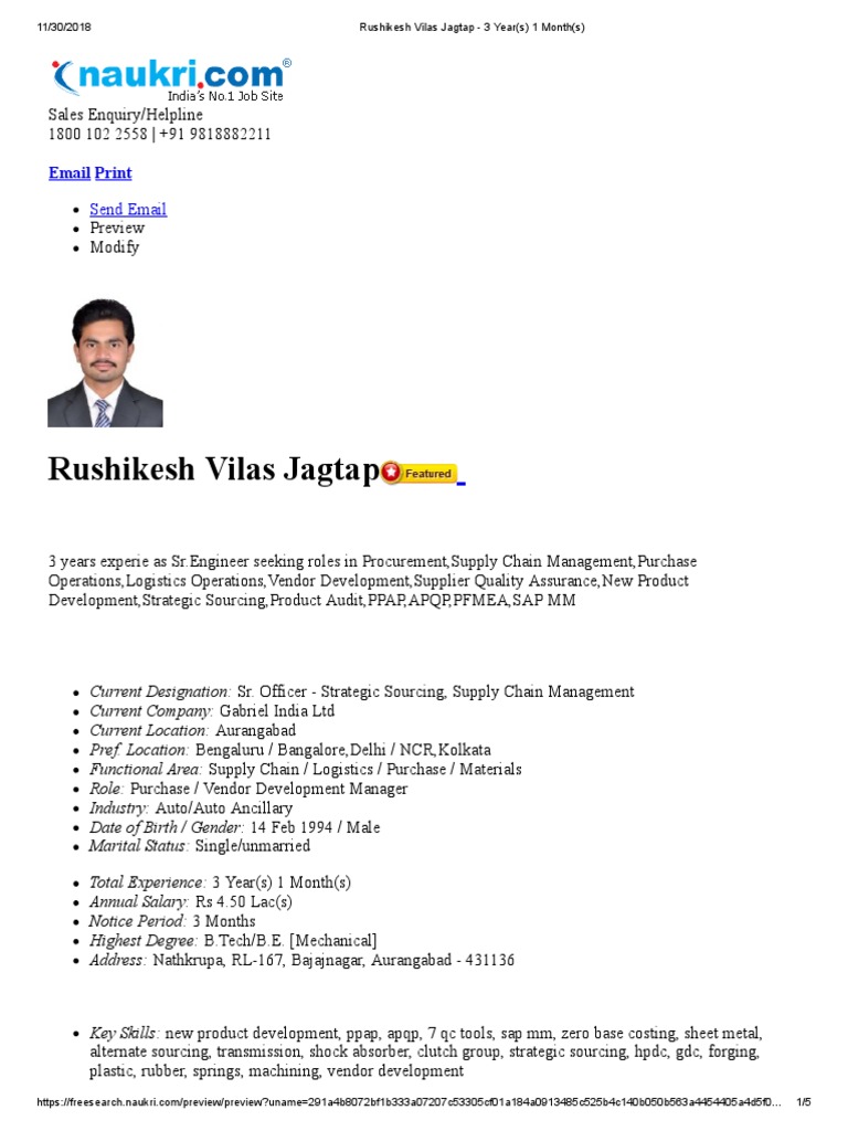 Rushikesh Vilas Jagtap - 3 Year(s) 1 Month(s) | PDF | Supply Chain Management | Supply Chain