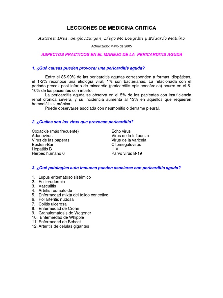 Pericarditis Aguda | PDF | Electrocardiografia | Corazón