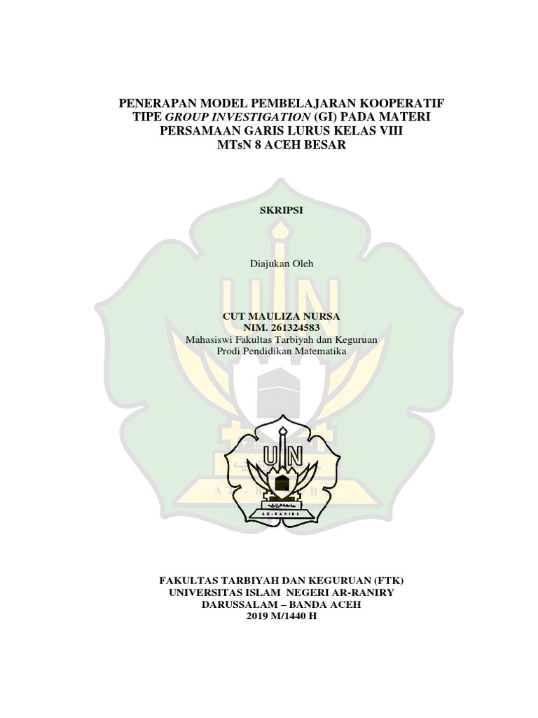 Penerapan Model Pembelajaran Kooperatif Tipe Group Investigation (Gi) Pada Materi Persamaan ...