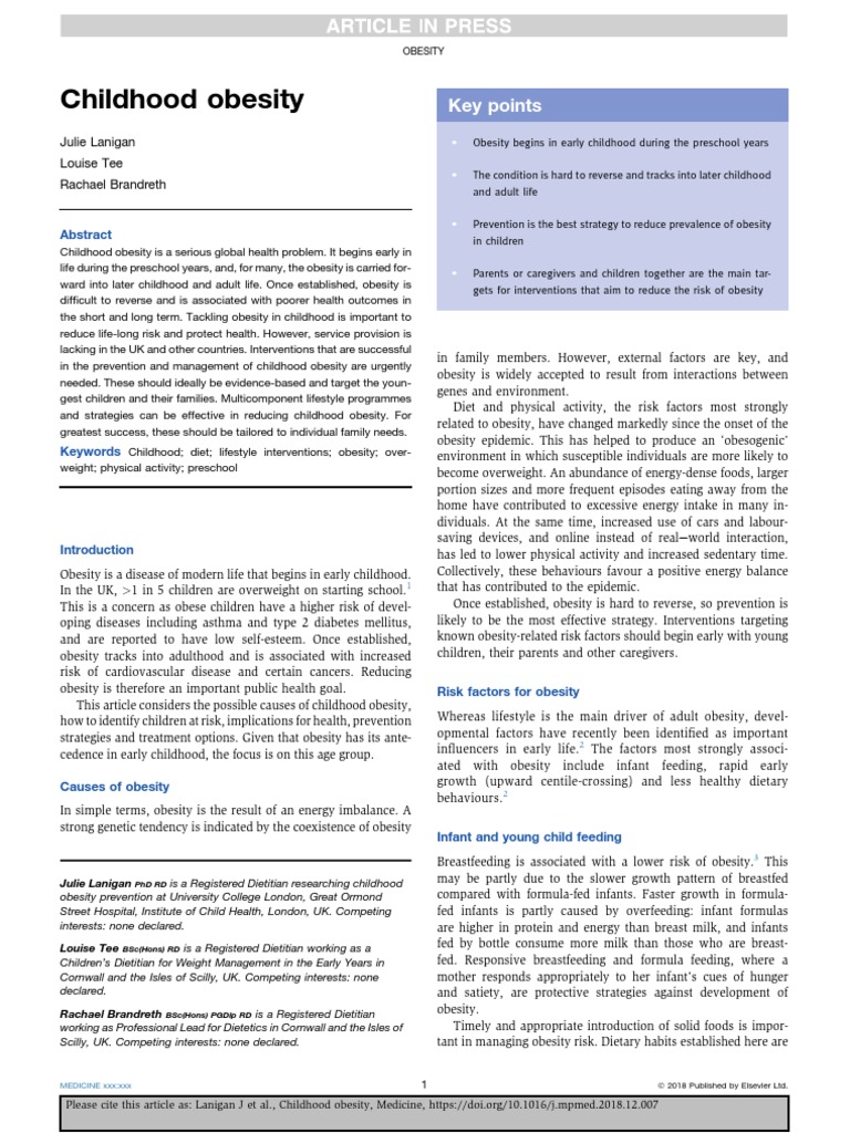 Jurnal 4 Childhood Obesity | PDF | Obesity | Childhood Obesity