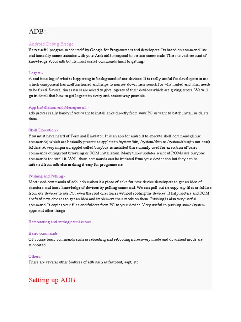 Setting Up ADB: Android Debug Bridge | PDF | Software Development | Operating System Technology