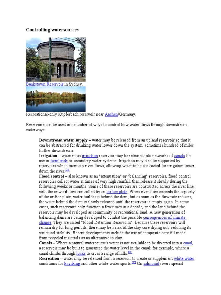 Controlling Watersources: Bankstown Reservoir | PDF | Reservoir | River