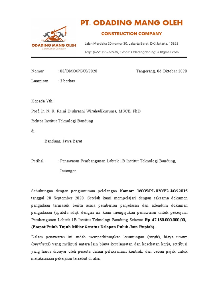 Penawaran Pembangunan Labtek ITB 1B | PDF