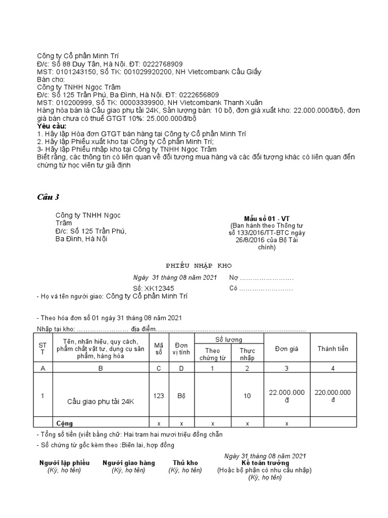 Phiếu Xuất Kho Và Nhập Kho | PDF
