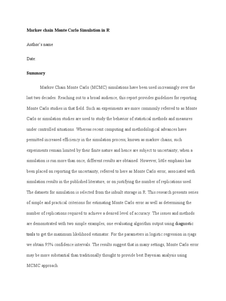 Markov Chain Monte Carlo Simulation In R Pdf Monte Carlo Method Regression Analysis