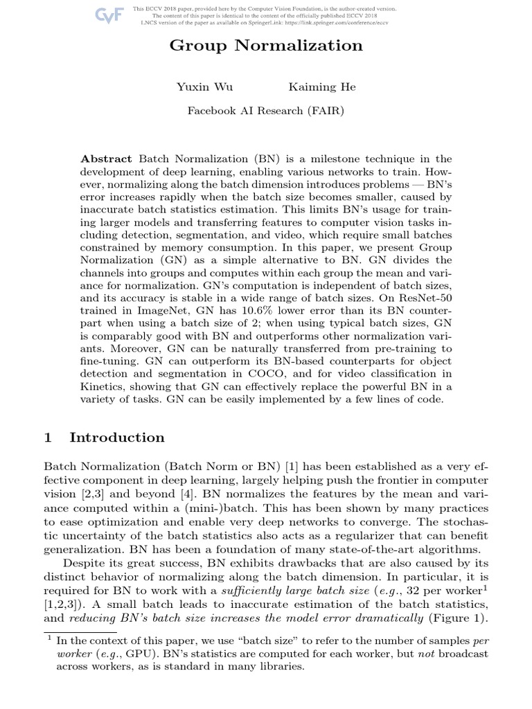 Group Normalization | PDF | Image Segmentation | Applied Mathematics