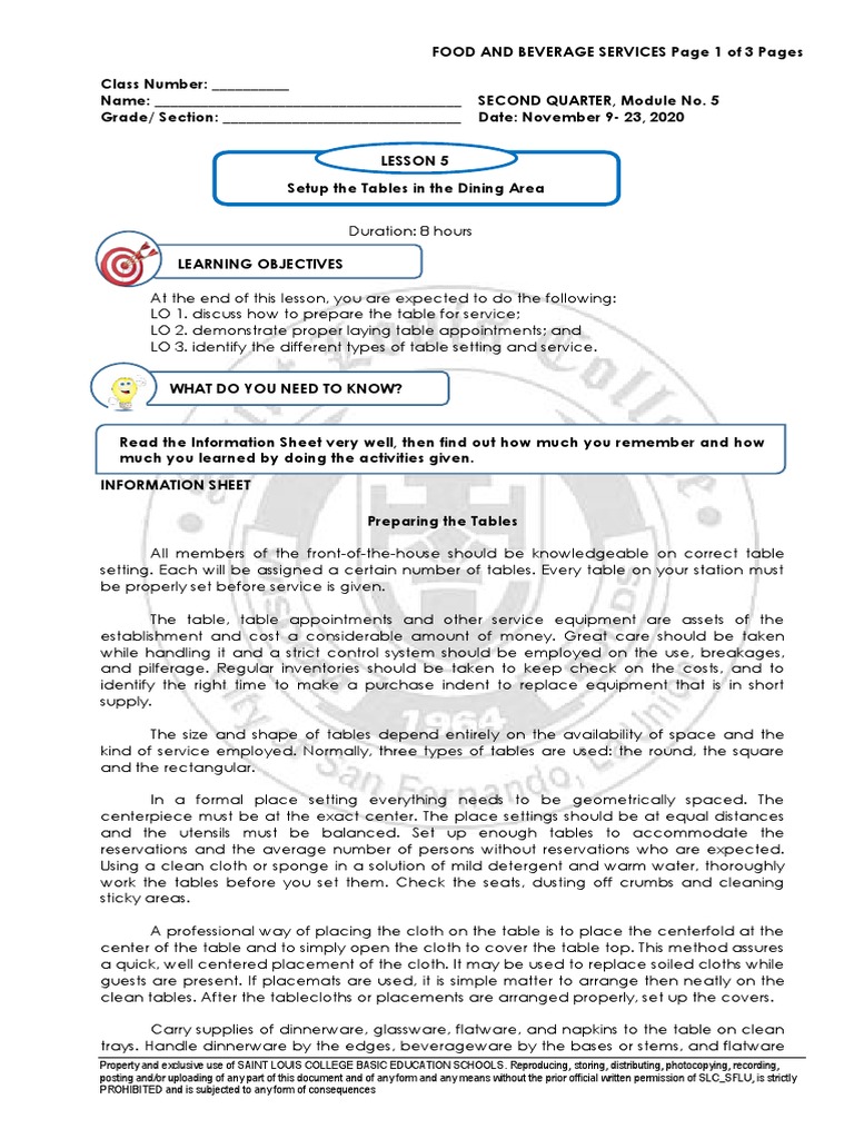 FBS Module 5 | PDF | Tableware | Buffet