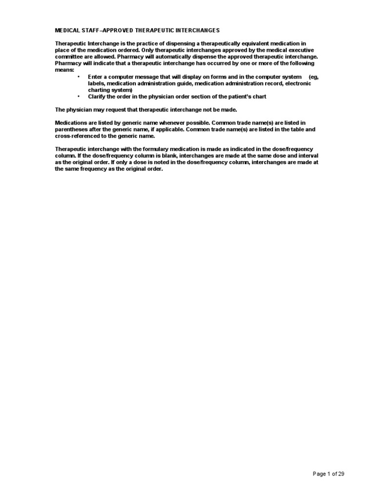 Therapeutic Interchange List | PDF | Pharmacy | Medical Treatments