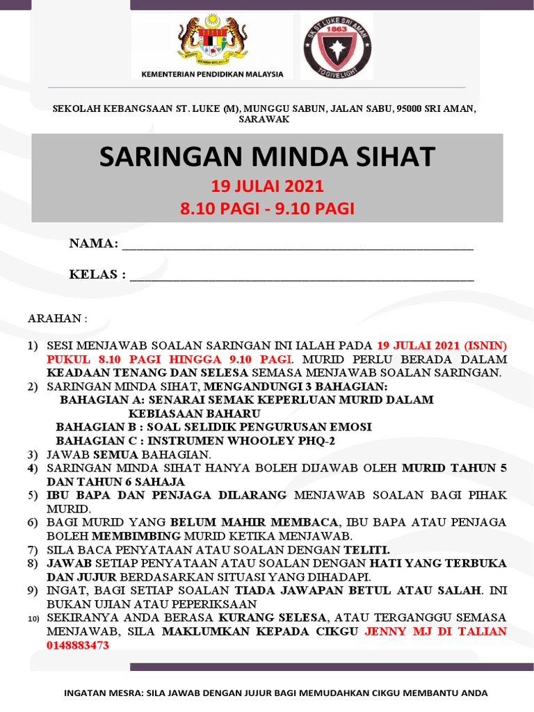 COVER Soalan Saringan Minda Sihat 2021 | PDF