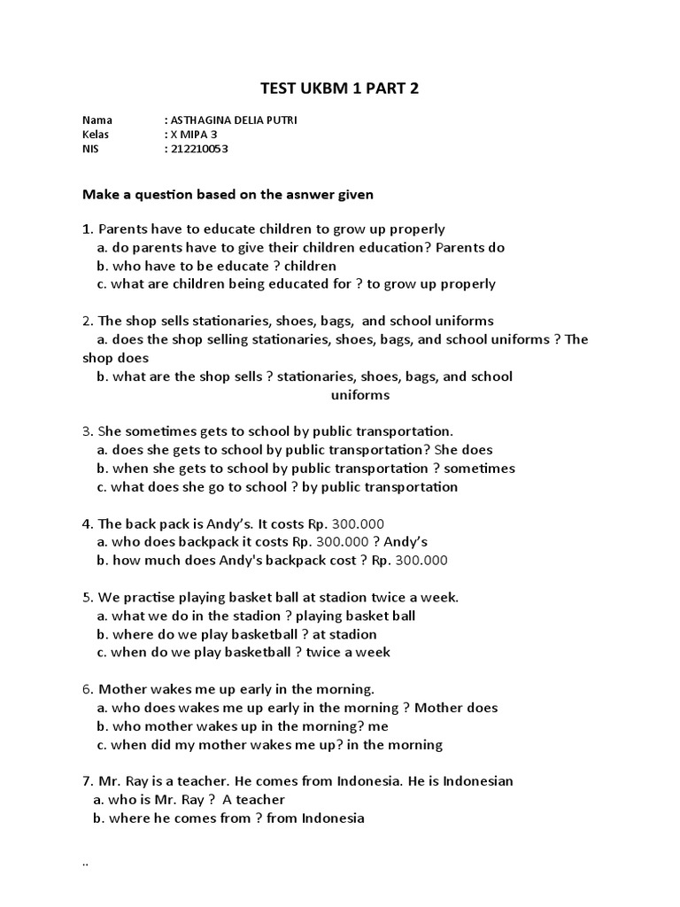 Test Ukbm 1 Part 2 - Asthagina Delia P - Xmipa3 | PDF