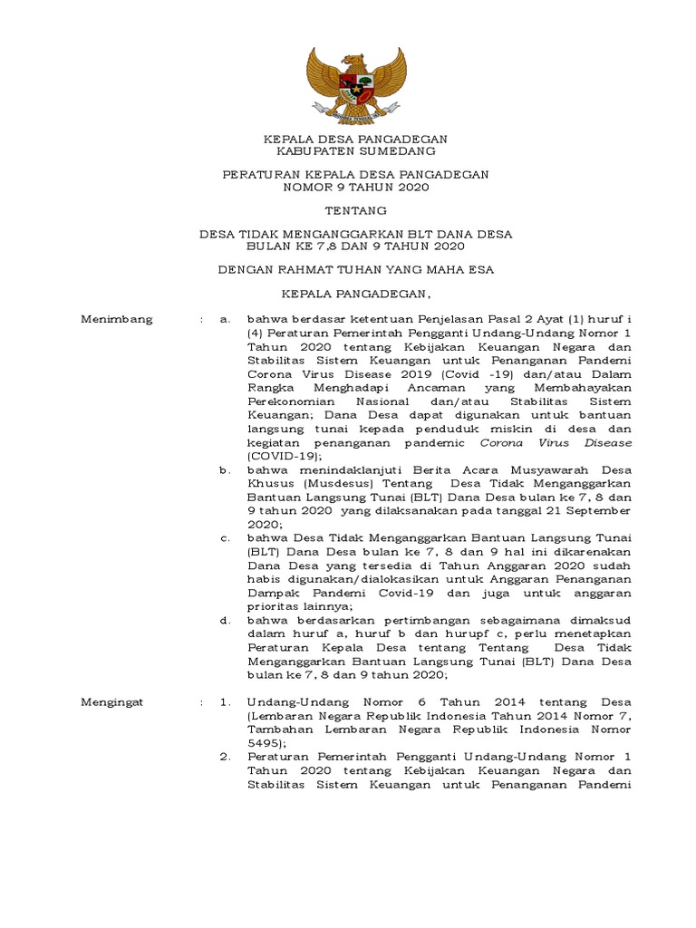 Perkades Tak Menganggarkan BLT | PDF | Pengelolaan Keuangan & Uang