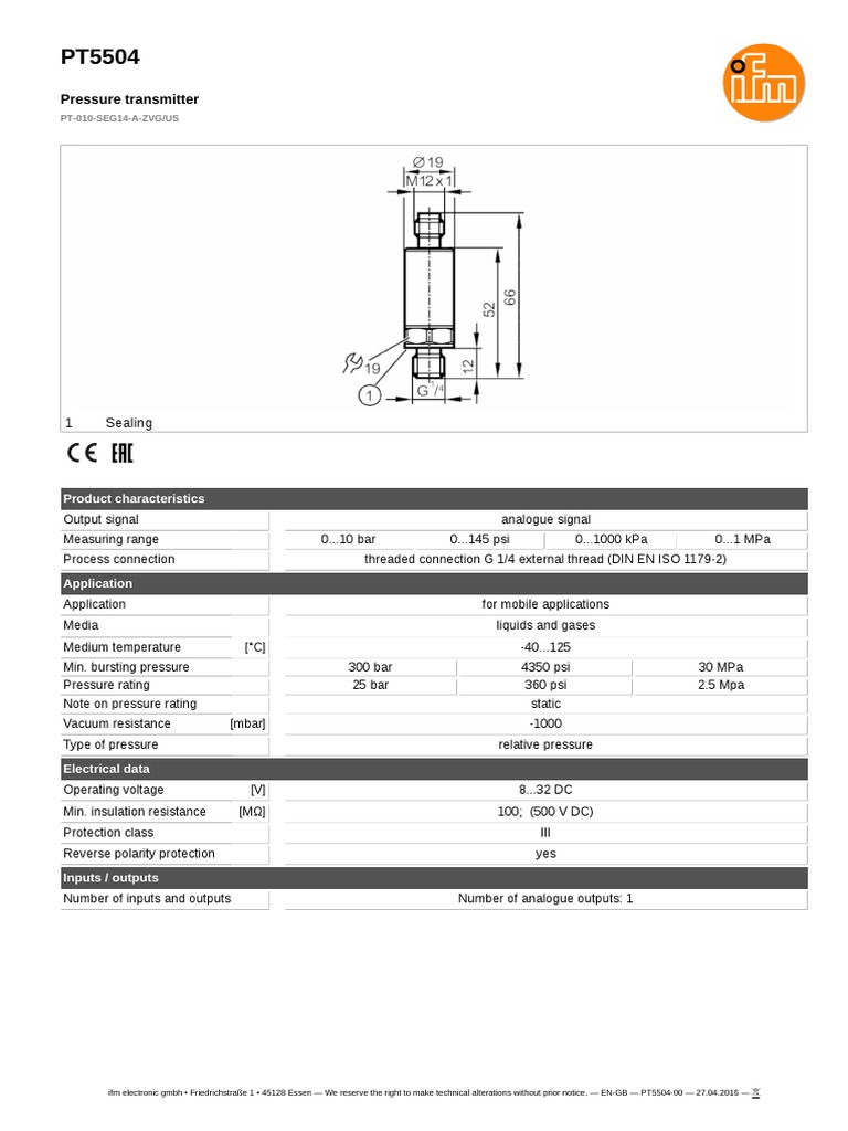 Pressure Transmitter: 1 Sealing | PDF | Pascal (Unit) | Power Supply