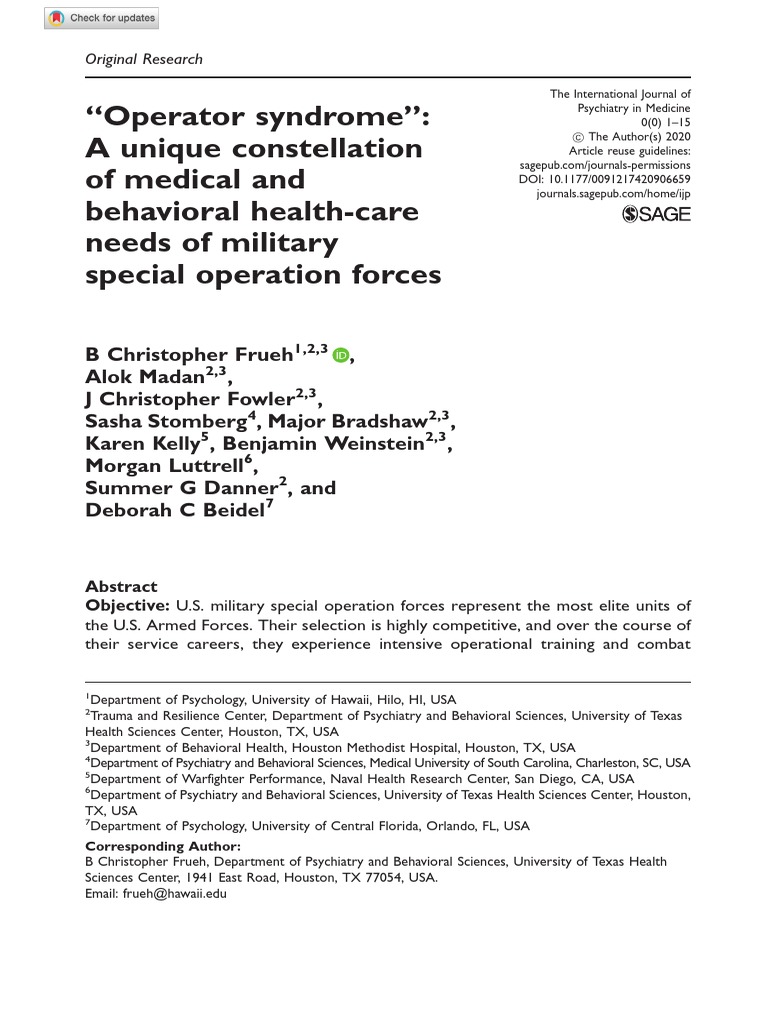 "Operator Syndrome" - A Unique Constellation of Medical and Behavioral ...
