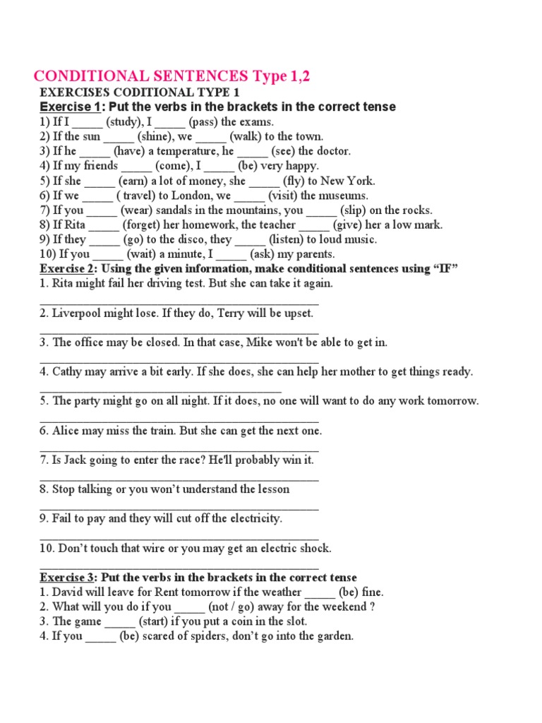 CONDITIONAL SENTENCES Type 1,2 | PDF | Language Arts & Discipline