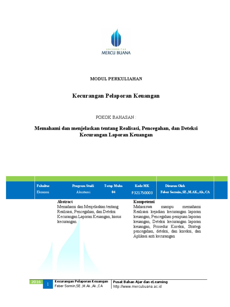 Modul Pertemuan Ke-4 Realisasi Pencegahan Fraud Pelaporan Keuangan ...