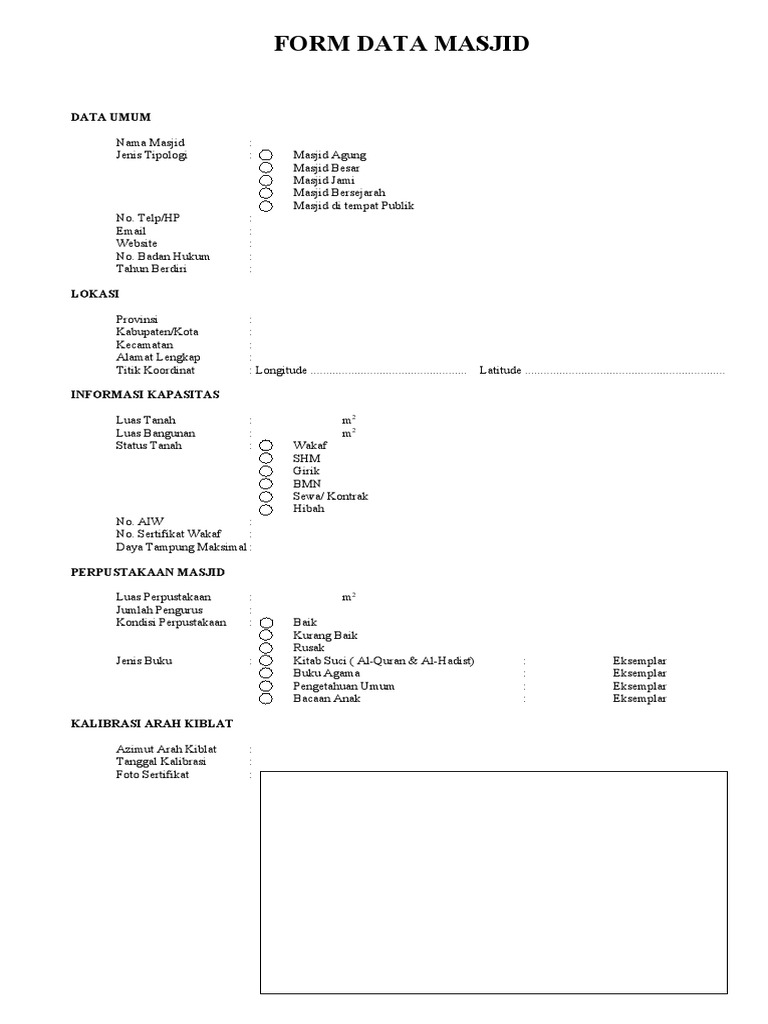 Formulir Data Masjid Indonesia | PDF