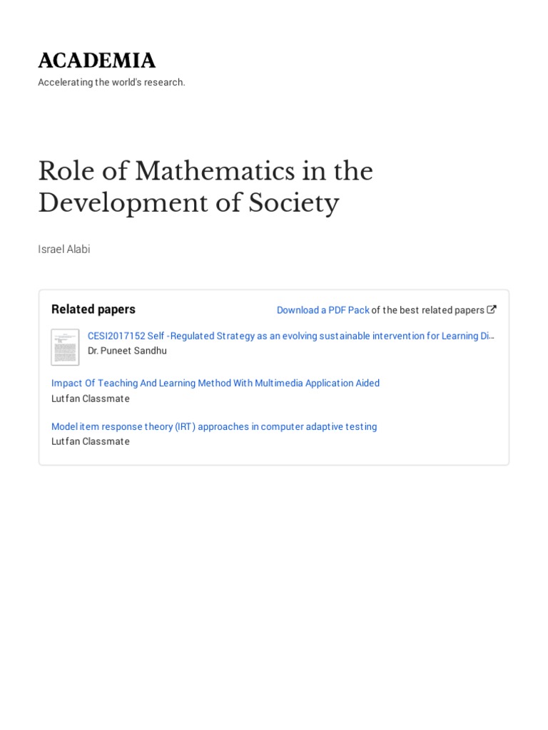 Role of Mathematics in The Development of Society: Related Papers | PDF ...