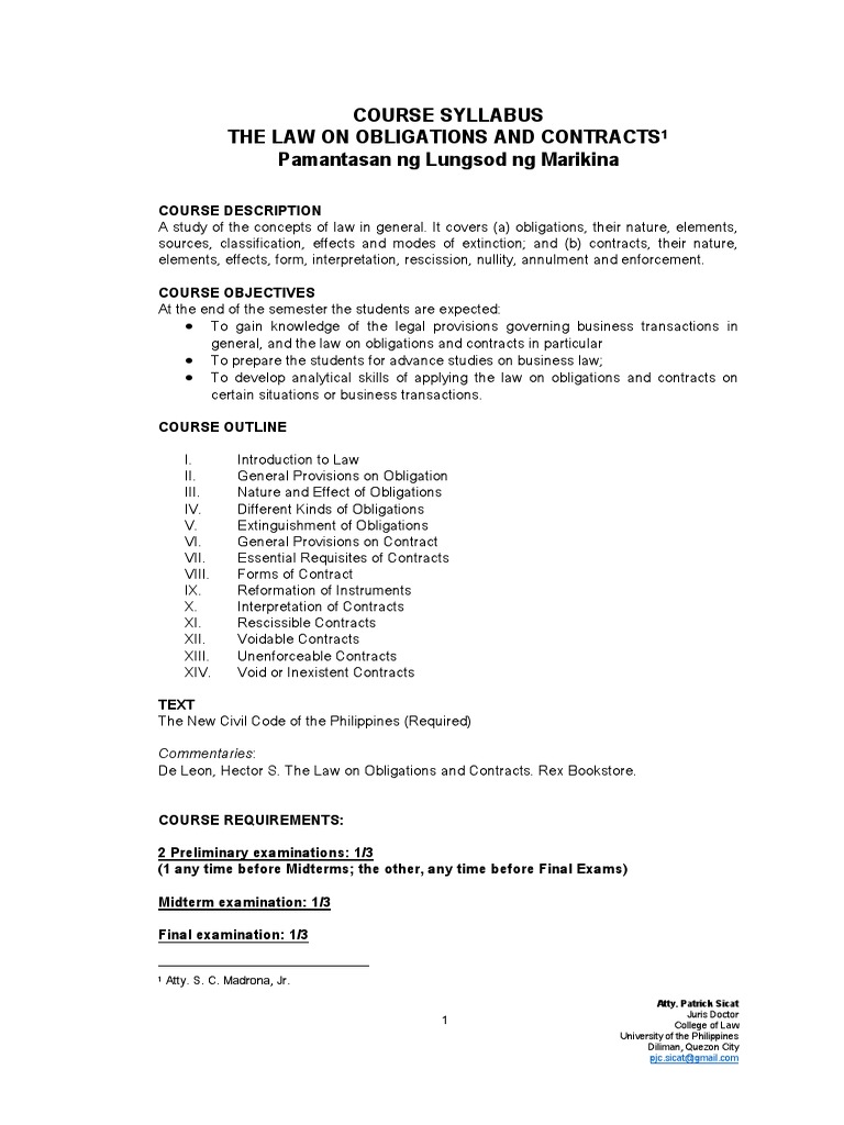Oblicon Outline PLMar | PDF | Law Of Obligations | Annulment