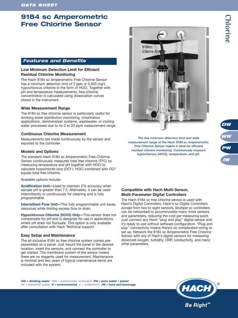9184 SC Amperometric Free Chlorine Sensor: Features and Benefits | PDF ...