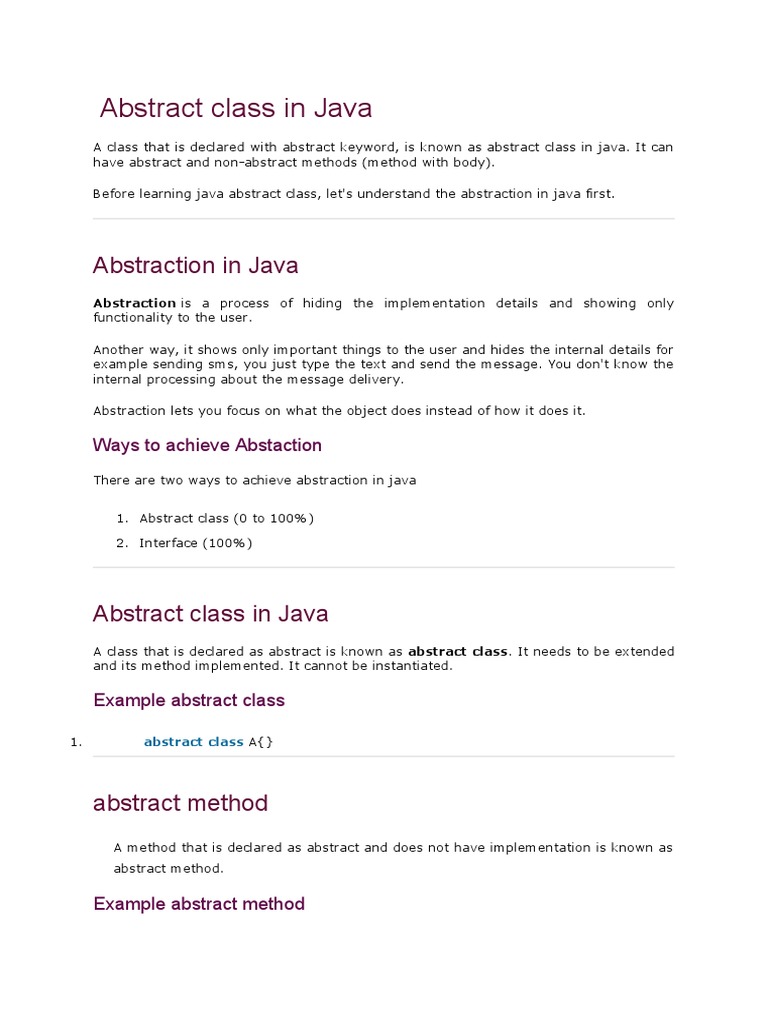Abstract Class In Java Pdf Class Computer Programming Method Computer Programming