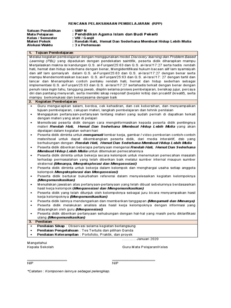 Contoh RPP Pai 8 SMP | PDF