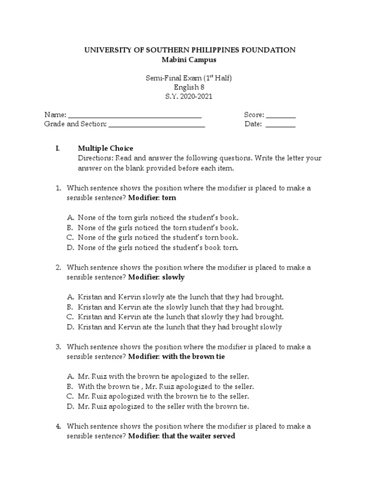 English 8 Semi-Final Exam | PDF | Fallacy