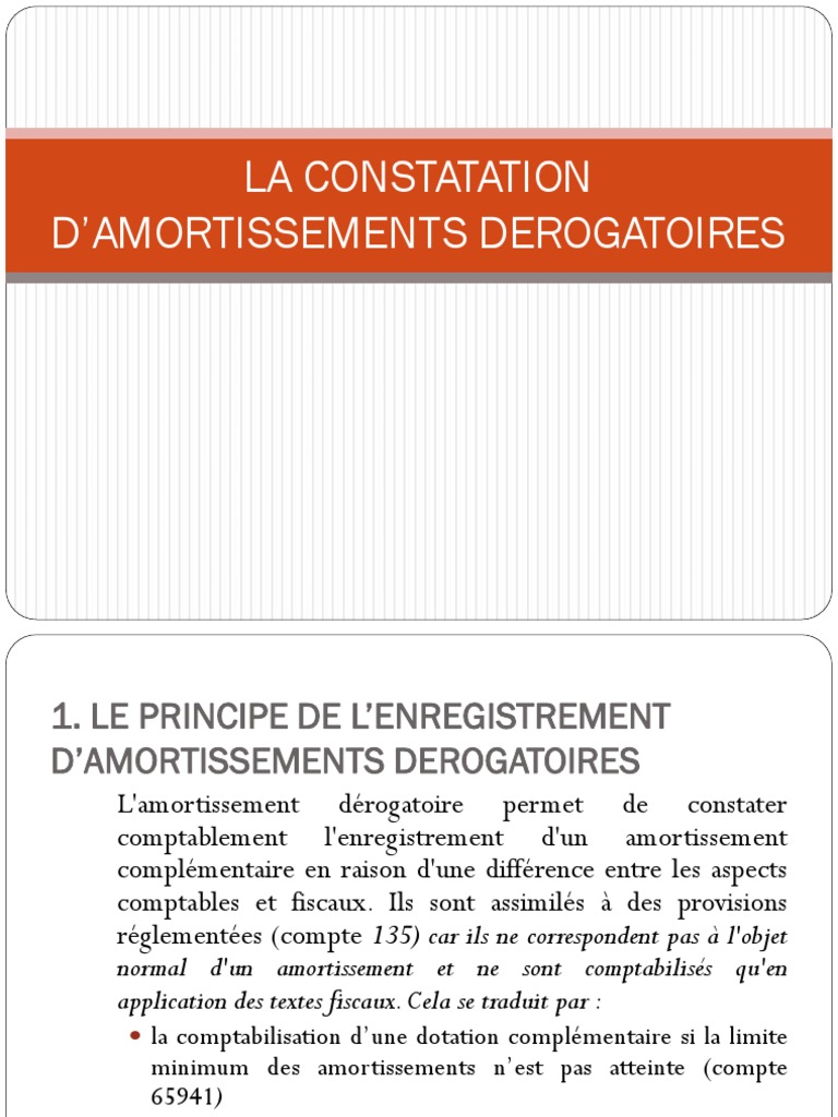 Compta Appro La Constatation D Amortissements Derogatoires | PDF | Dépréciation | Comptabilité