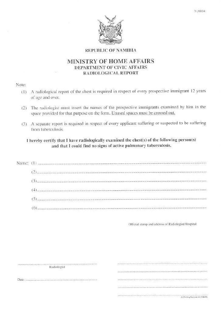 Radiological - Report Work Permit - Namibian Home Affairs Form | PDF