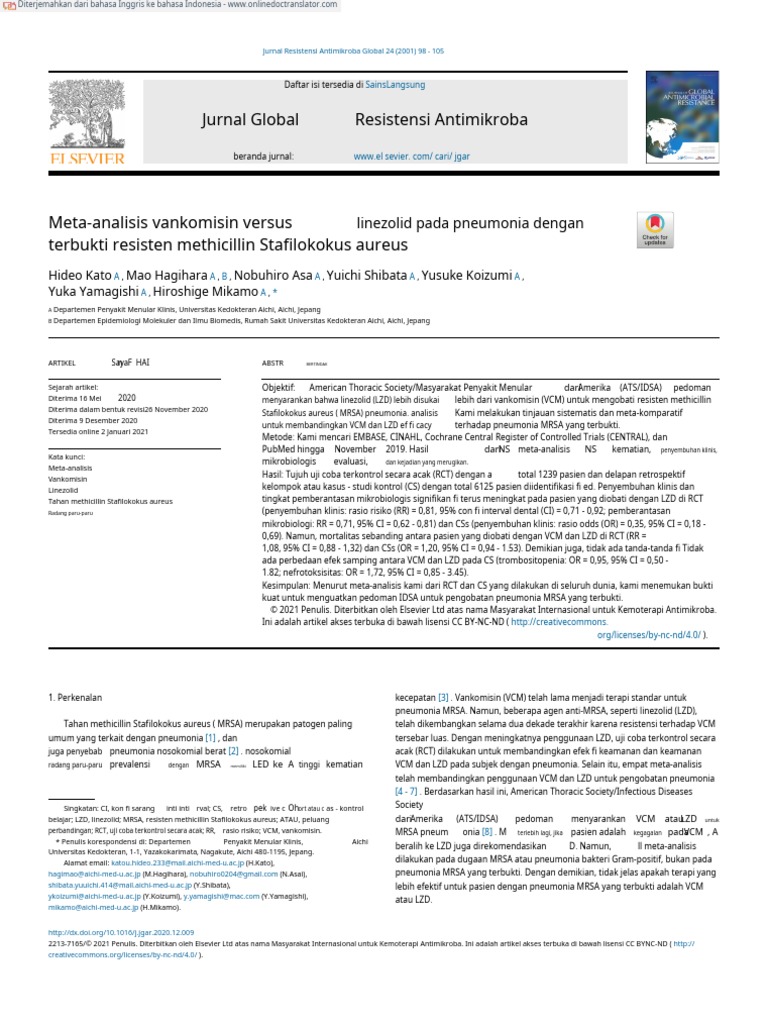 Vanco Vs Linezolid With Pneumonia MRSA - En.id | PDF