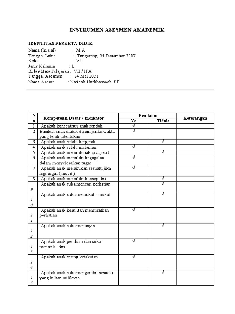 Instrumen Asesmen Akademik | PDF
