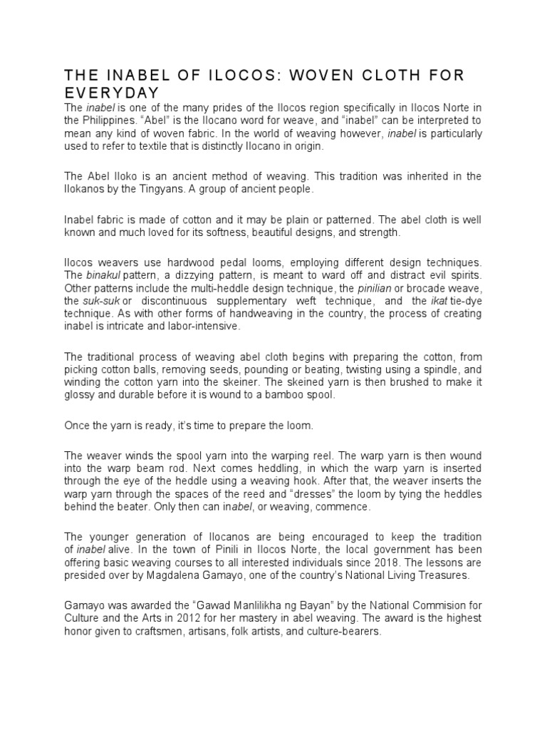 The Inabel of Ilocos: Woven Cloth For Everyday | PDF | Weaving | Loom