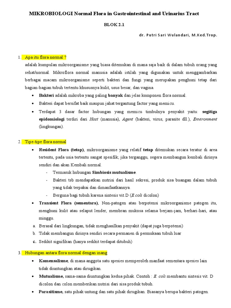 Ringkasan Normal Flora in Gastrointestinal and Urinarius Tract | PDF