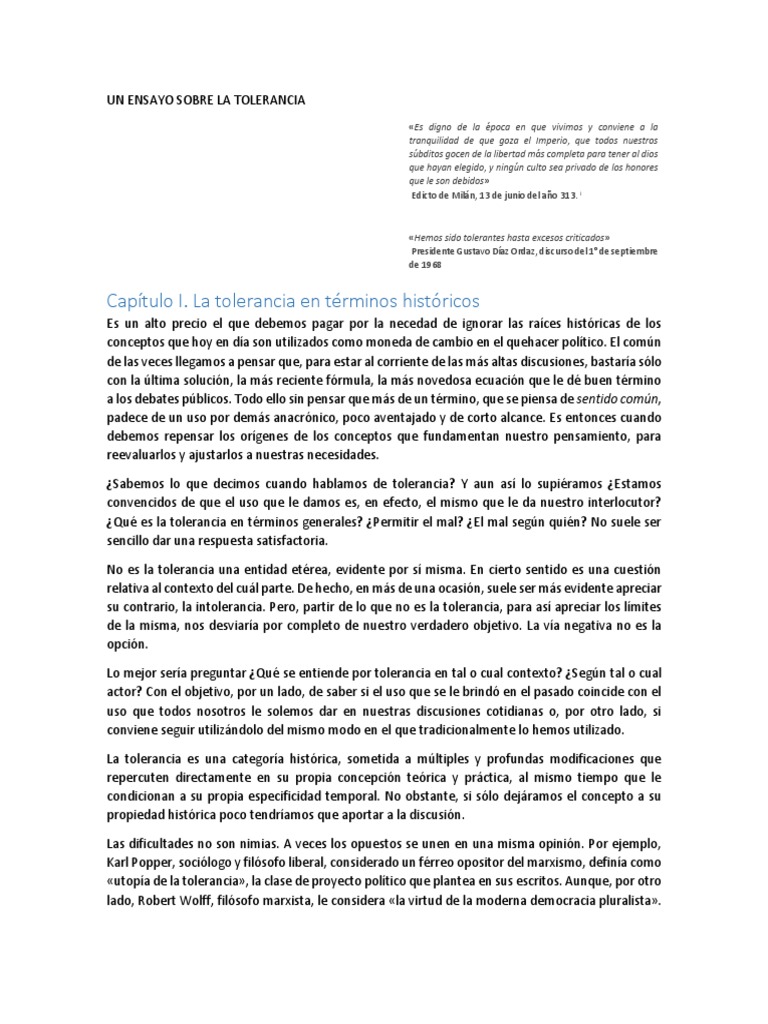 Un Ensayo Sobre La Tolerancia | Descargar gratis PDF | Tolerancia | John Locke