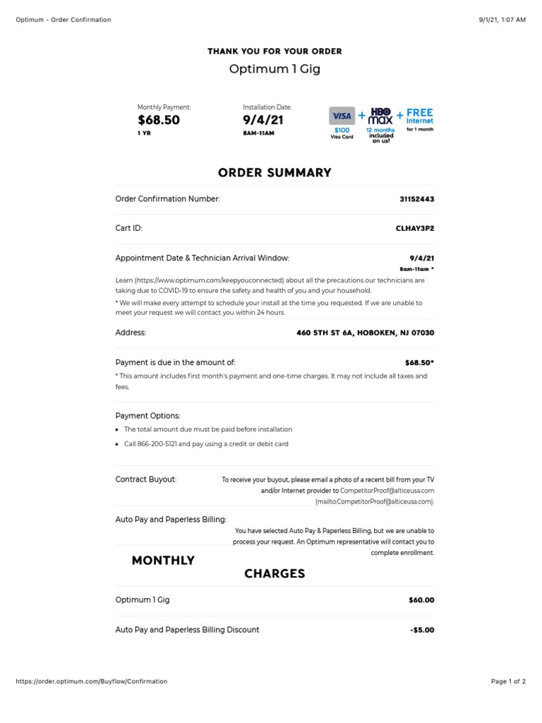 Optimum - Order Confirmation | PDF | Fee | Payments