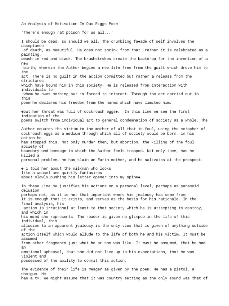 An Analysis of Dax Riggs Poem | PDF