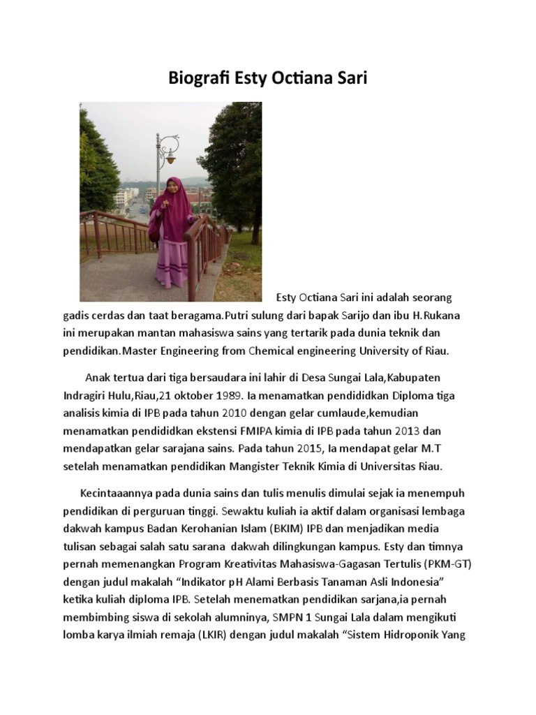 Biografi Esty Octiana Sari: Master Teknik Kimia dan Pendidik Berprestasi | PDF | Kesehatan ...