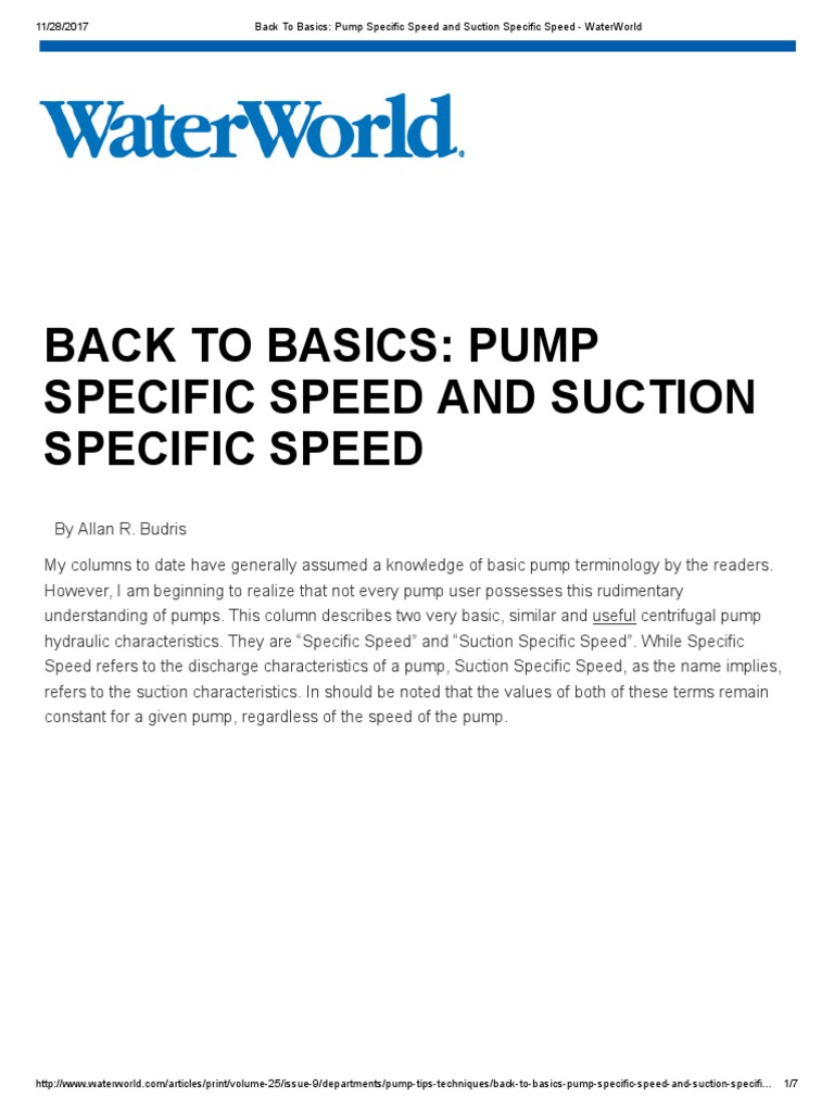 Back To Basics - Pump Specific Speed and Suction Specific Speed ...