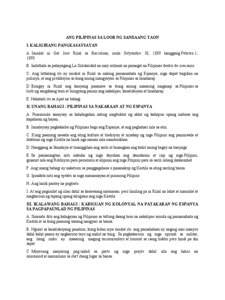 ANG PILIPINAS SA LOOB NG SANDAANG TAON Key Points | PDF ANG PILIPINAS SA LOOB NG SANDAANG TAON Key Points | PDF